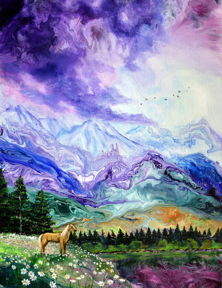 Palomino Horse in a Distant Land Original Painting Laura Milnor Iverso – ZenBreeze Art Gallery
