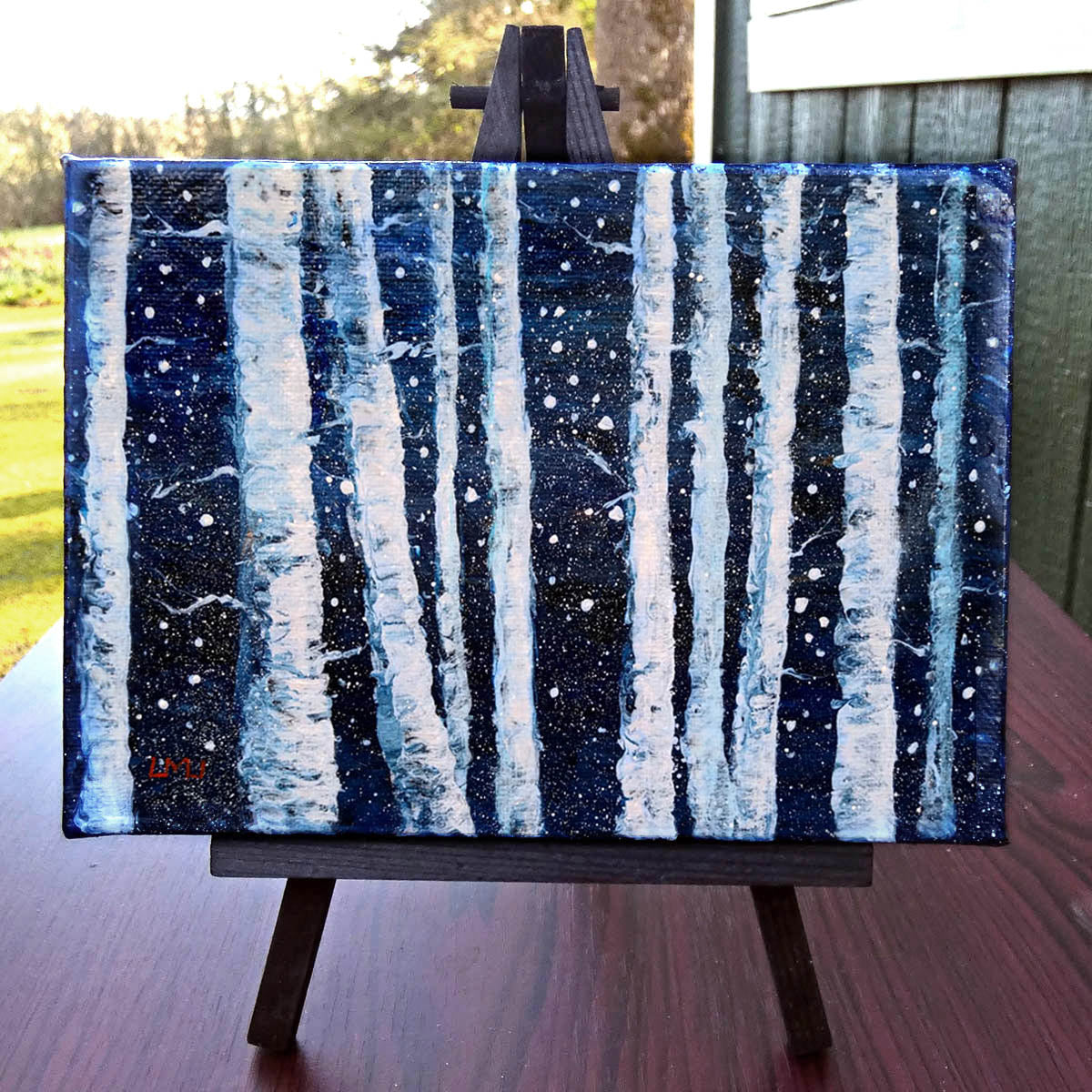 Birch Trees in Winter Original Mini Painting on Easel – ZenBreeze Art ...